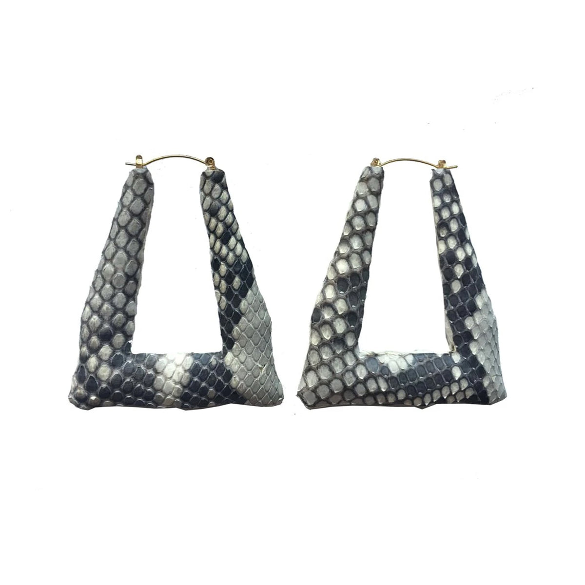 PYTHON SKIN PRINT ON ITALIAN LAMB BAMBOO EARRINGS NOIR/ GHOST – Seville ...
